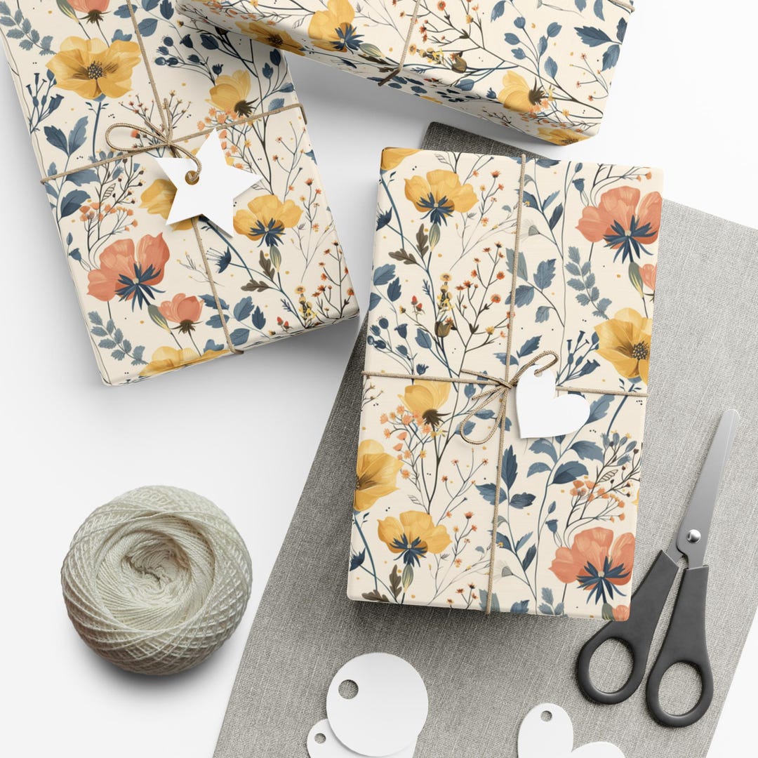 Floral Wrapping Paper Roll Watercolor Wildflower Gift Wrap, Luxury ...