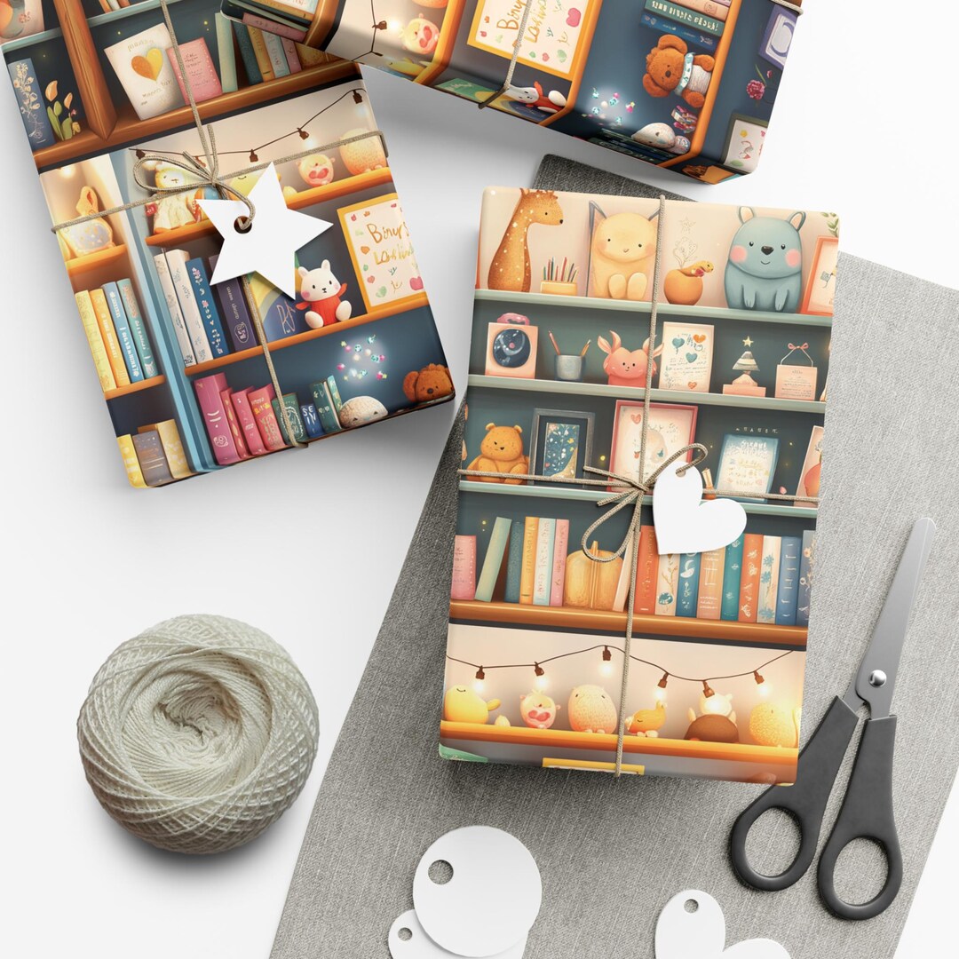 Book Wrapping Paper Roll Colorful Bookshelf Gift Wrap Kids Bookshelf ...