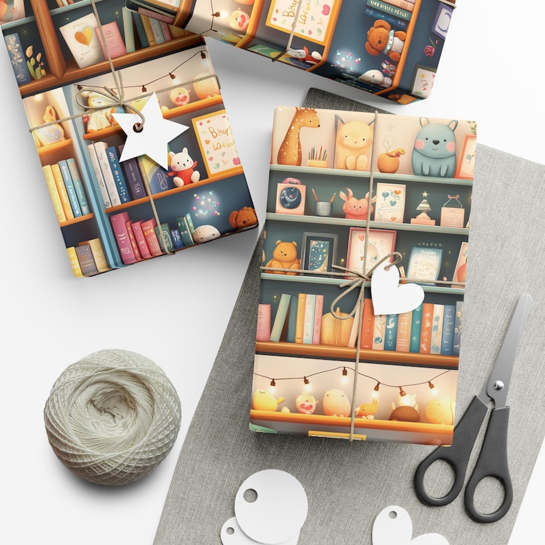 Book Wrapping Paper Roll Colorful Bookshelf Gift Wrap Kids Bookshelf ...