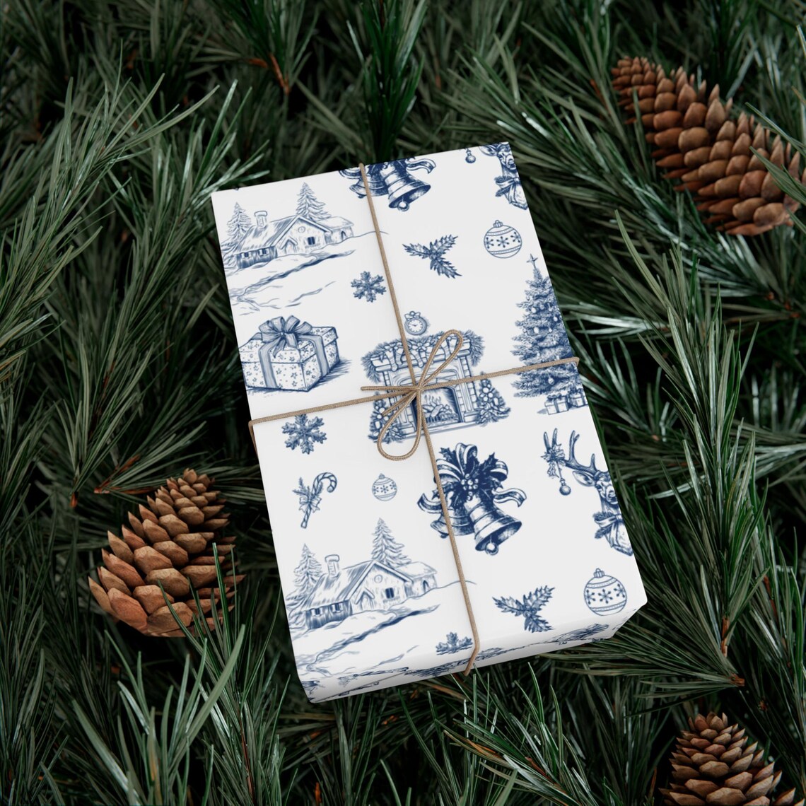 Blue and White Christmas Gift Wrap Roll, Holiday Gift Wrap Sheets ...