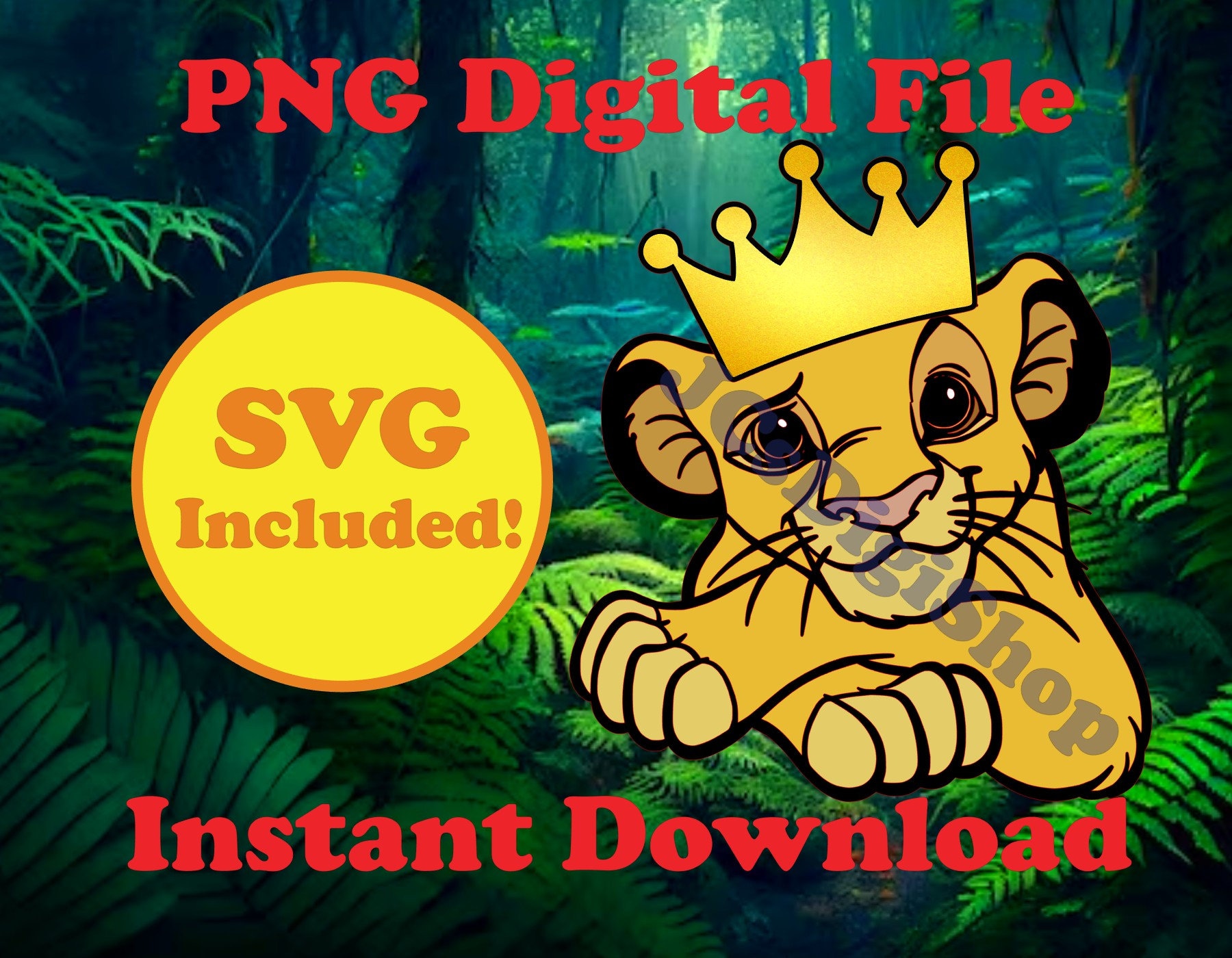 Lion King Simba in Crown Cake Topper PNG and SVG Printable Clipart ...