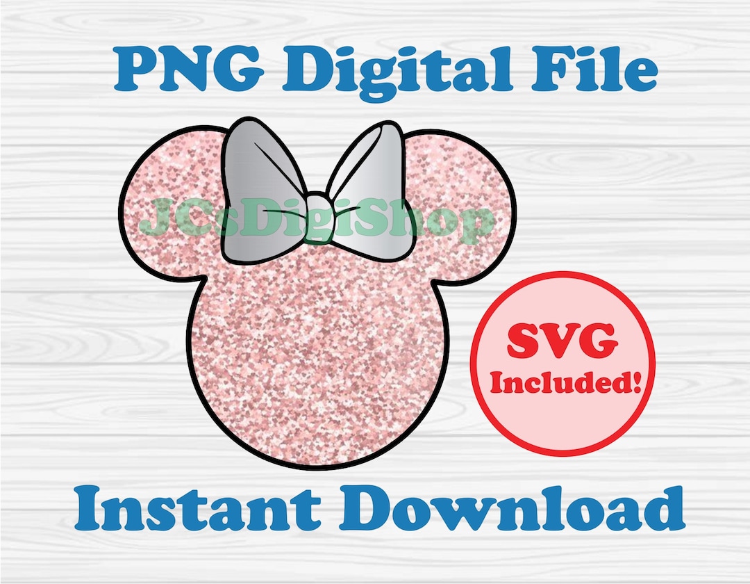 Pink Glitter Minnie Head PNG and SVG Printable Clipart Digital Files ...