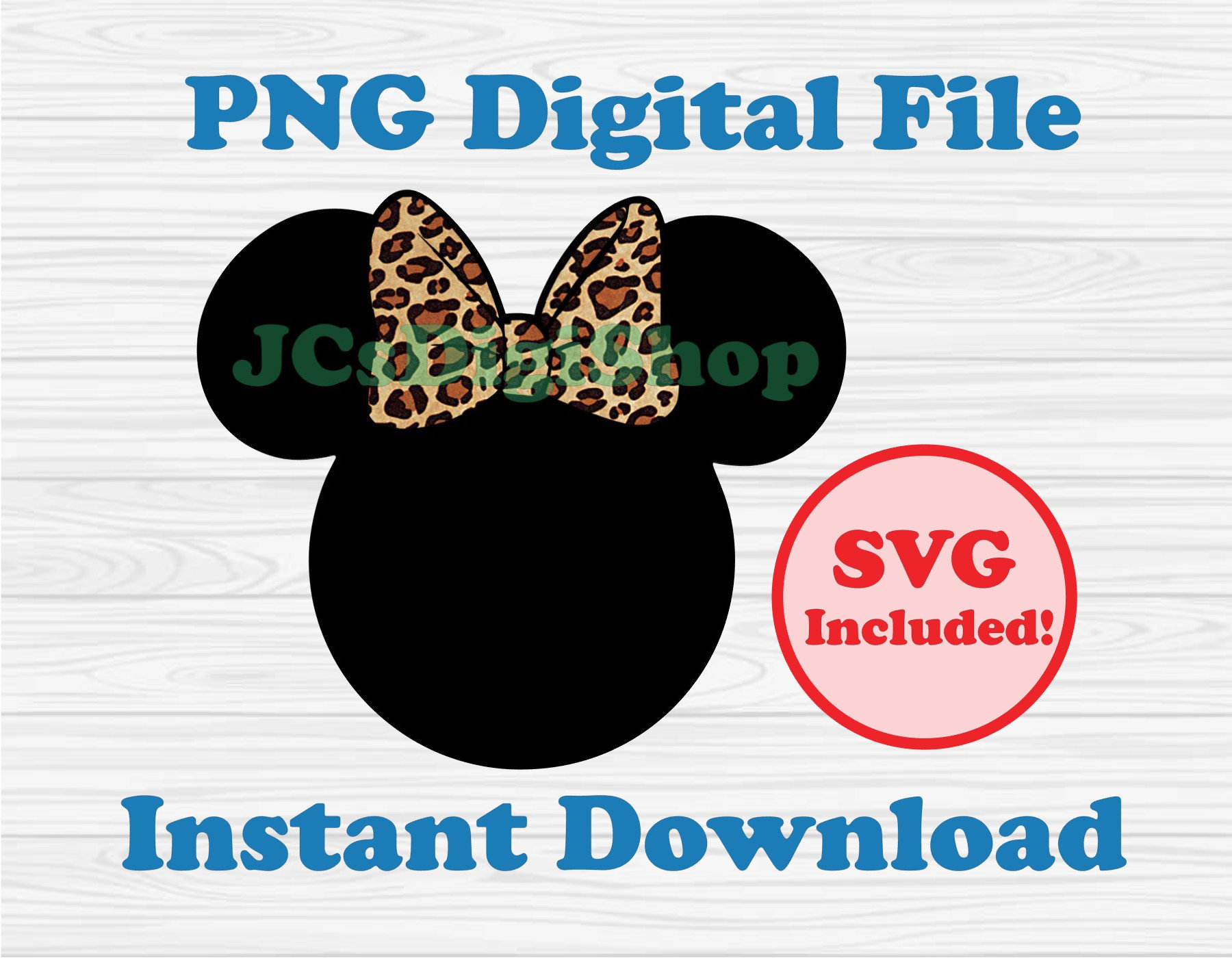 Leopard Bow Minnie Head PNG and SVG Printable Clipart Digital Files ...