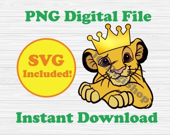 Lion King Baby Simba in Crown Cupcake Topper PNG Printable Clipart ...