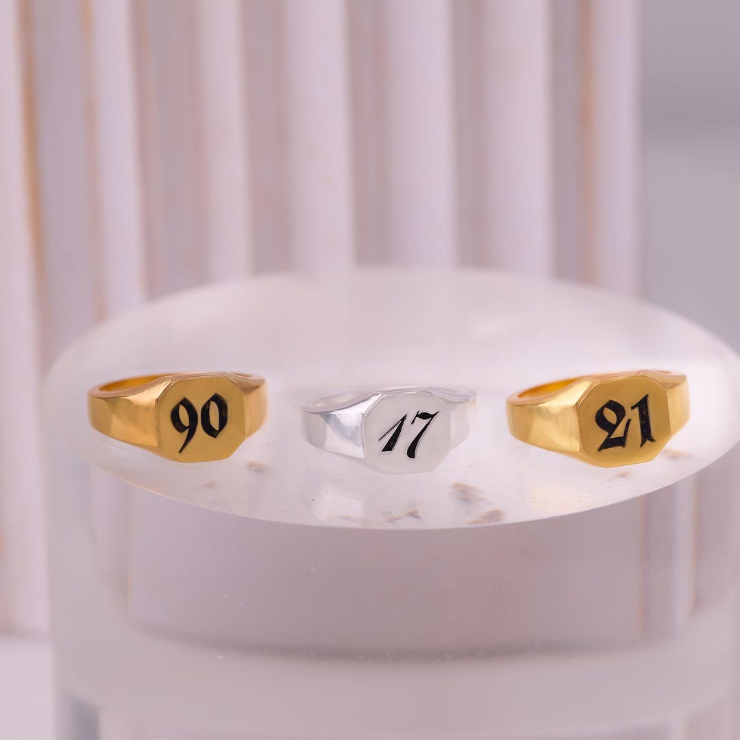 Lucky Number Signet Ring- Personalized Signet Ring- Gold Stacking Ring ...