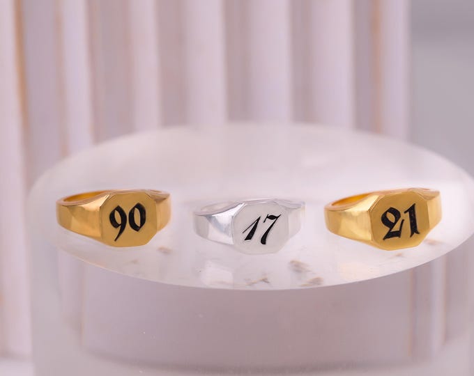 Lucky Number Signet Ring- Personalized Signet Ring- Gold Stacking Ring ...