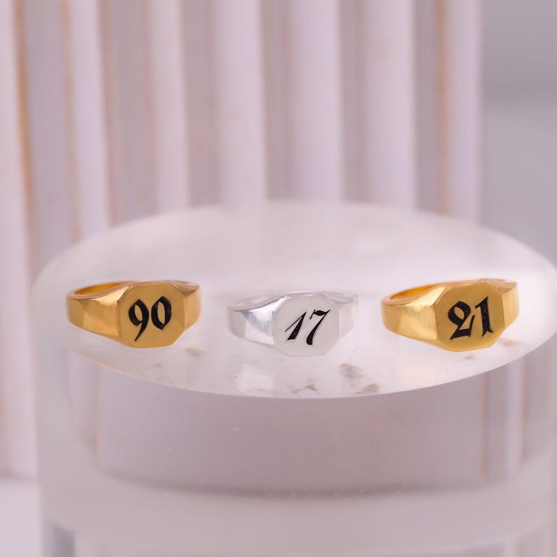 Lucky Number Signet Ring Personalized Signet Ring Perfect Stackable ...