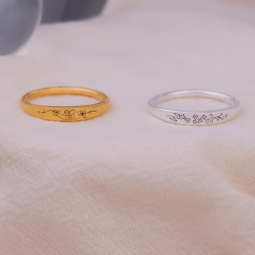 Personalized Birth Flower Gold Ring, Statement Flower Rings, Dainty ...