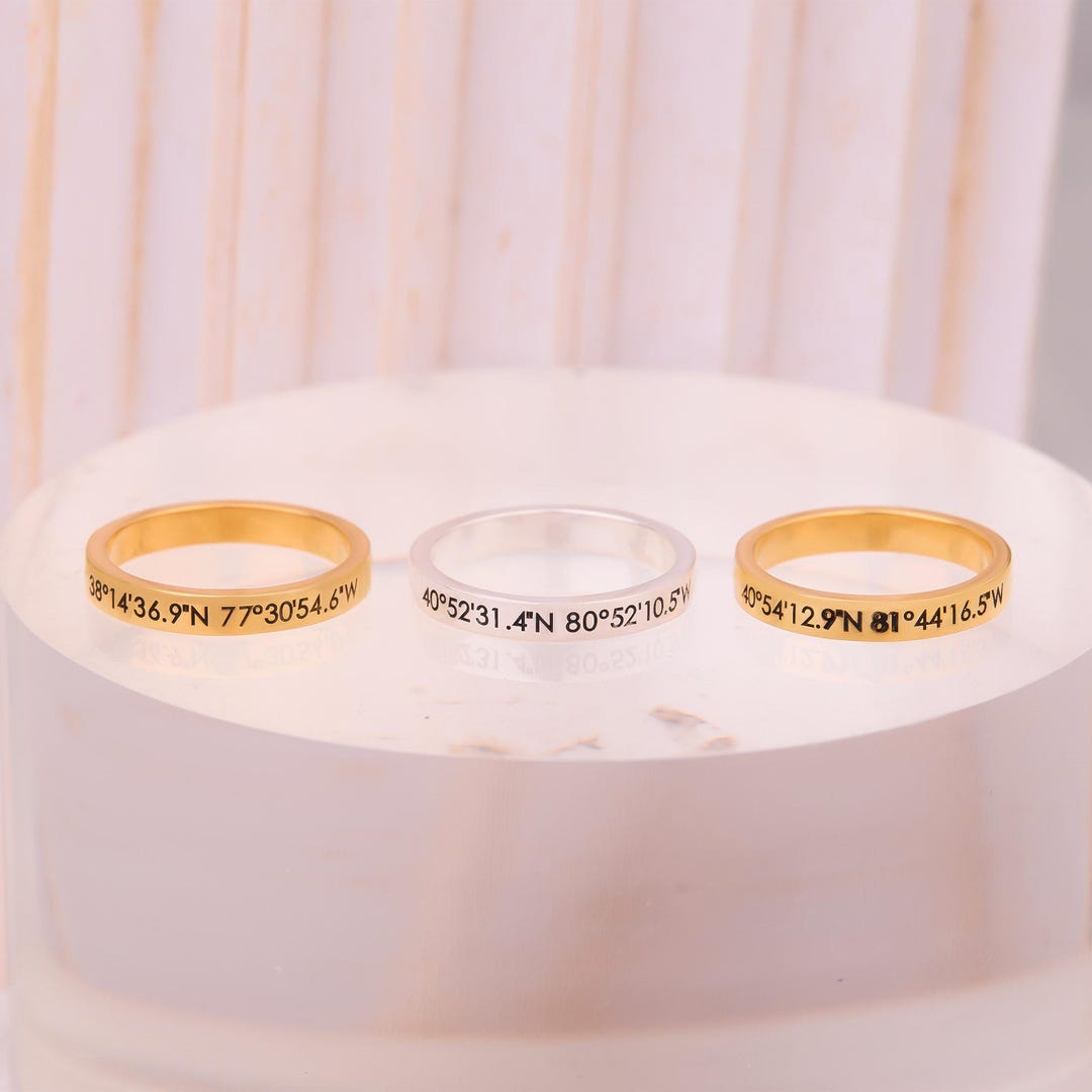 Custom Coordinates Ring- Personalized Location Jewelry- Personalized ...