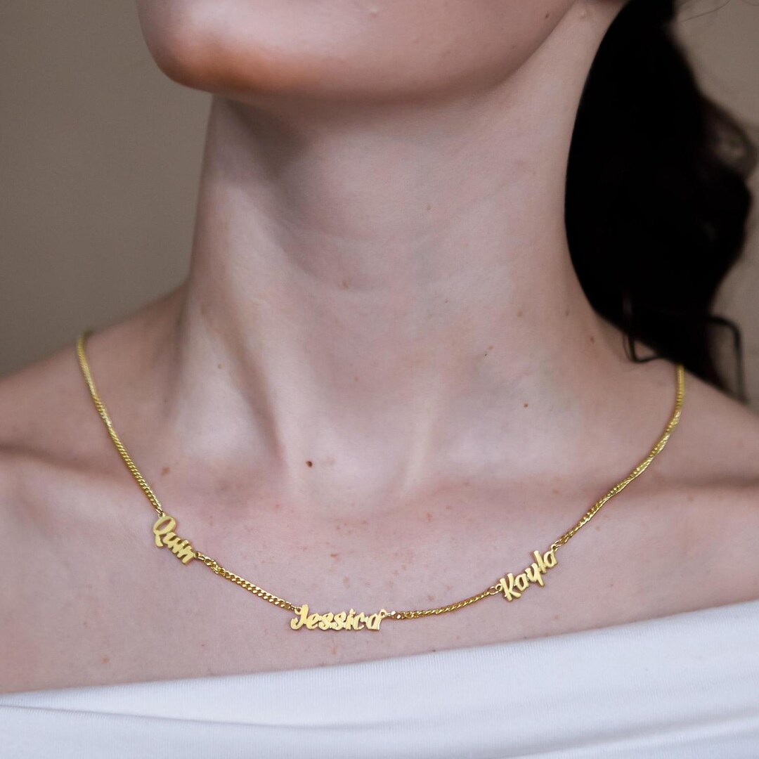 Multiple Name Necklace With Curb Chain- Custom Children Names Necklace ...