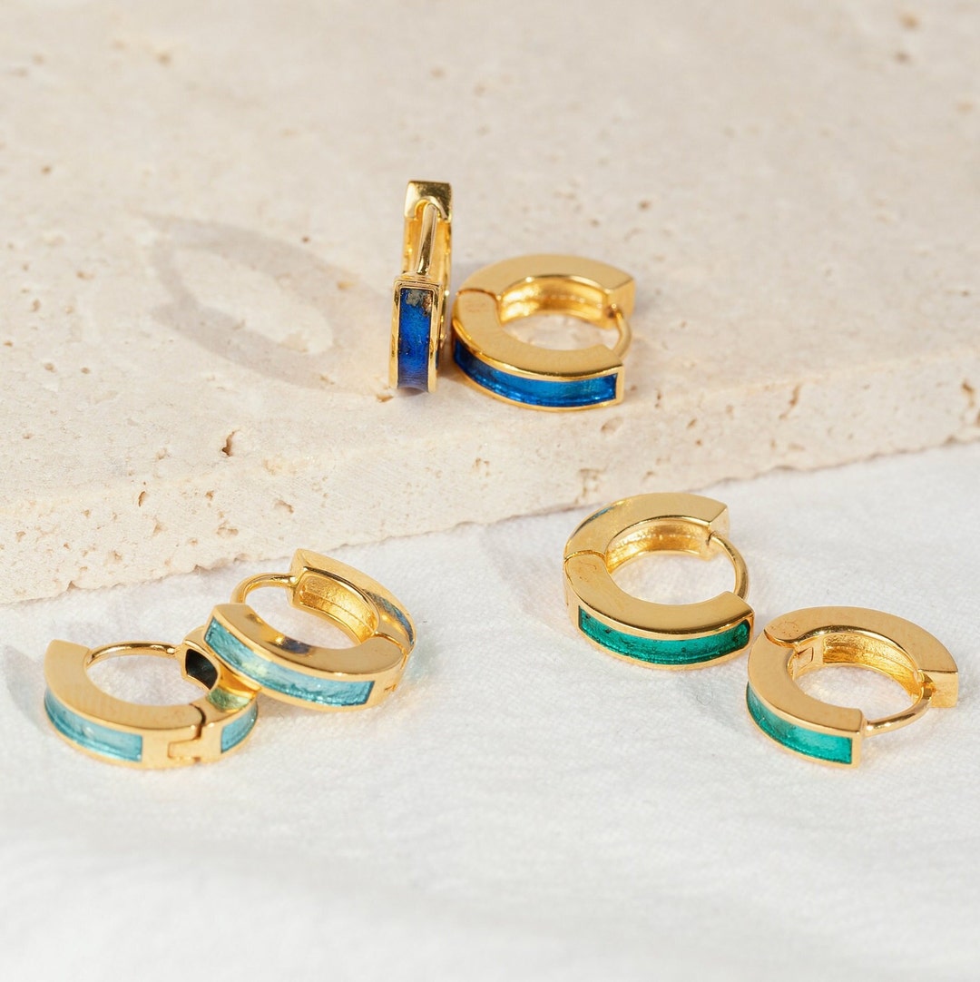 Opal Inlay Huggie Earrings Dazzling Fire Opal Hoop Earrings Personalize ...