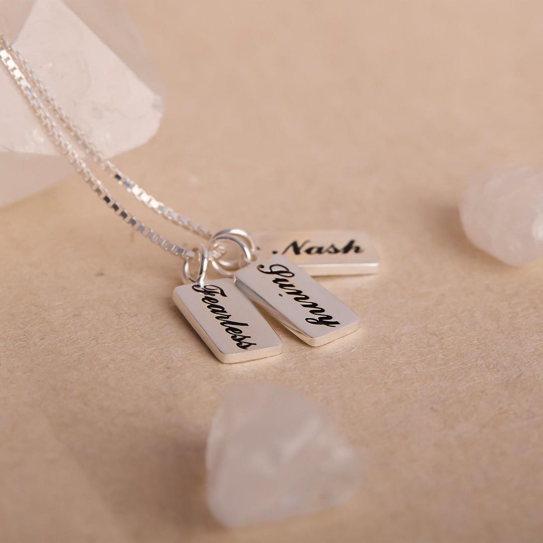 Dainty Name Tag Necklace With Box Chain- Vertical Bars Initials ...