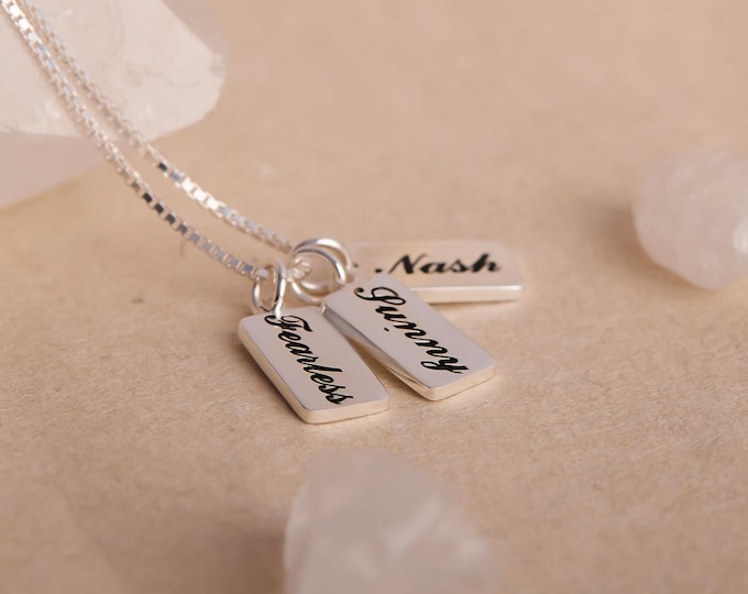Dainty Name Tag Necklace With Box Chain- Vertical Bars Initials ...