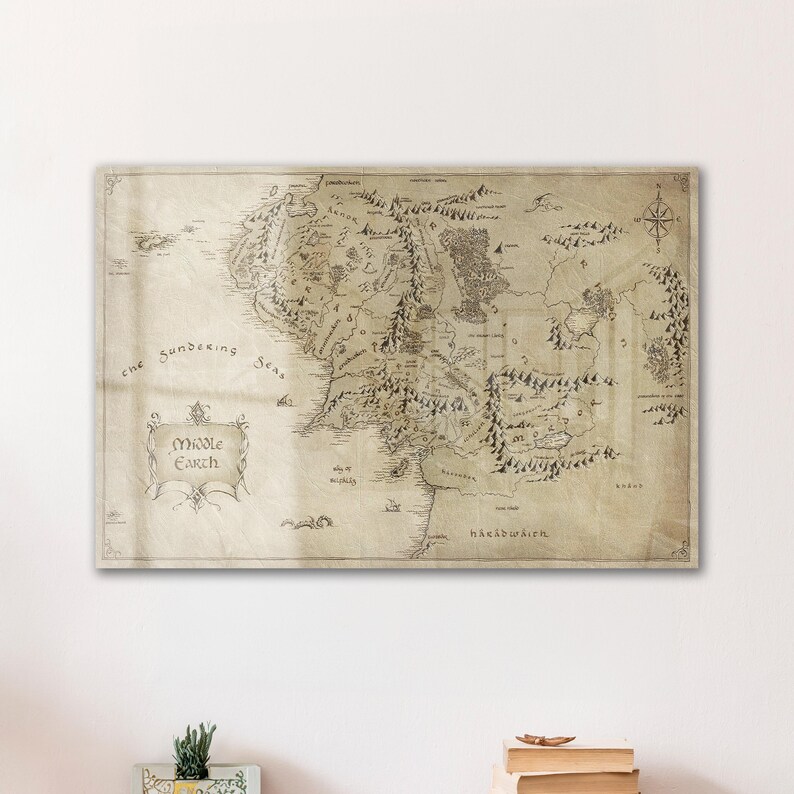 Middle Earth Map Wall Art Lord of the Rings Decor Map for LOTR Fans UV ...