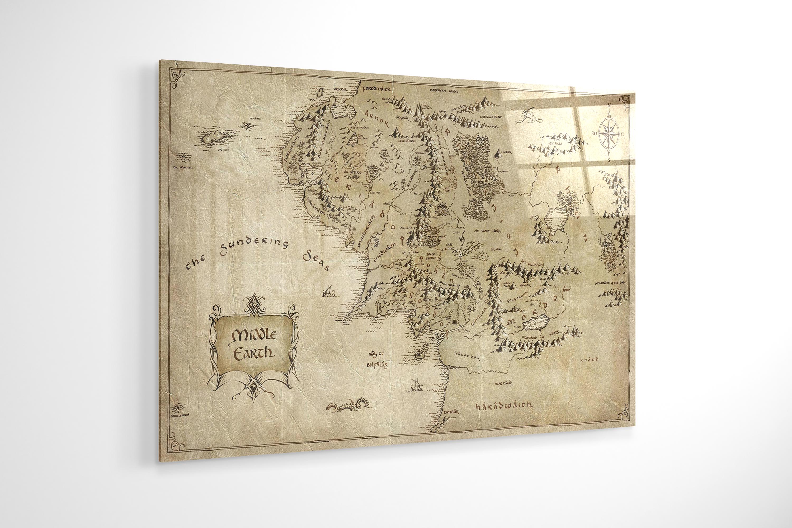 Middle Earth Map Wall Art Lord of the Rings Decor Map for LOTR Fans UV ...