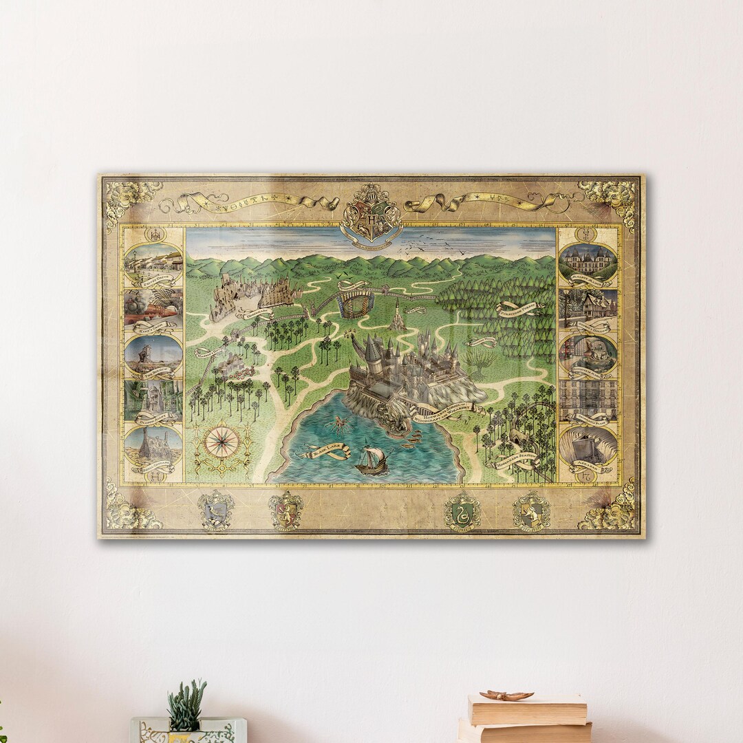 Hogwarts Map Glass Wall Art - Harry Potter Decor - Wizarding World Map ...