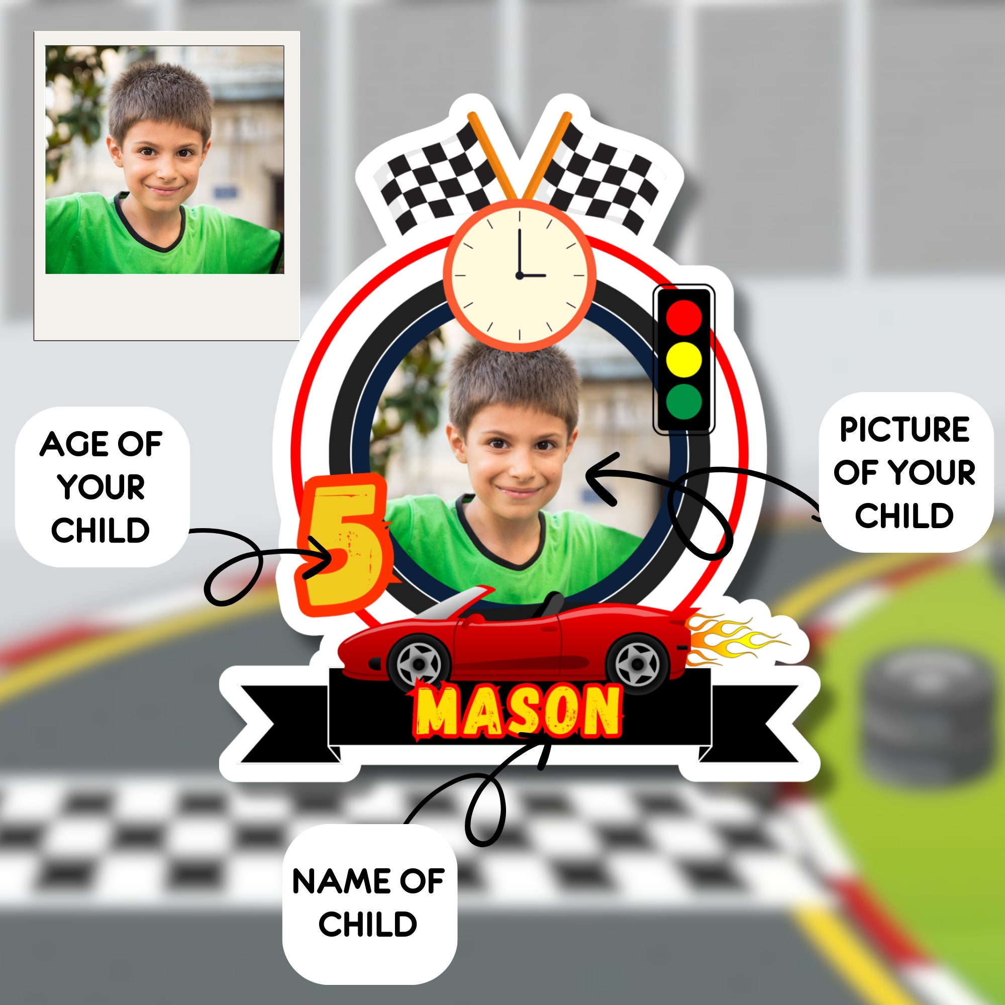 Custom Car Racing Cake Topper, Personalised Face Car Race Drvier Cake ...