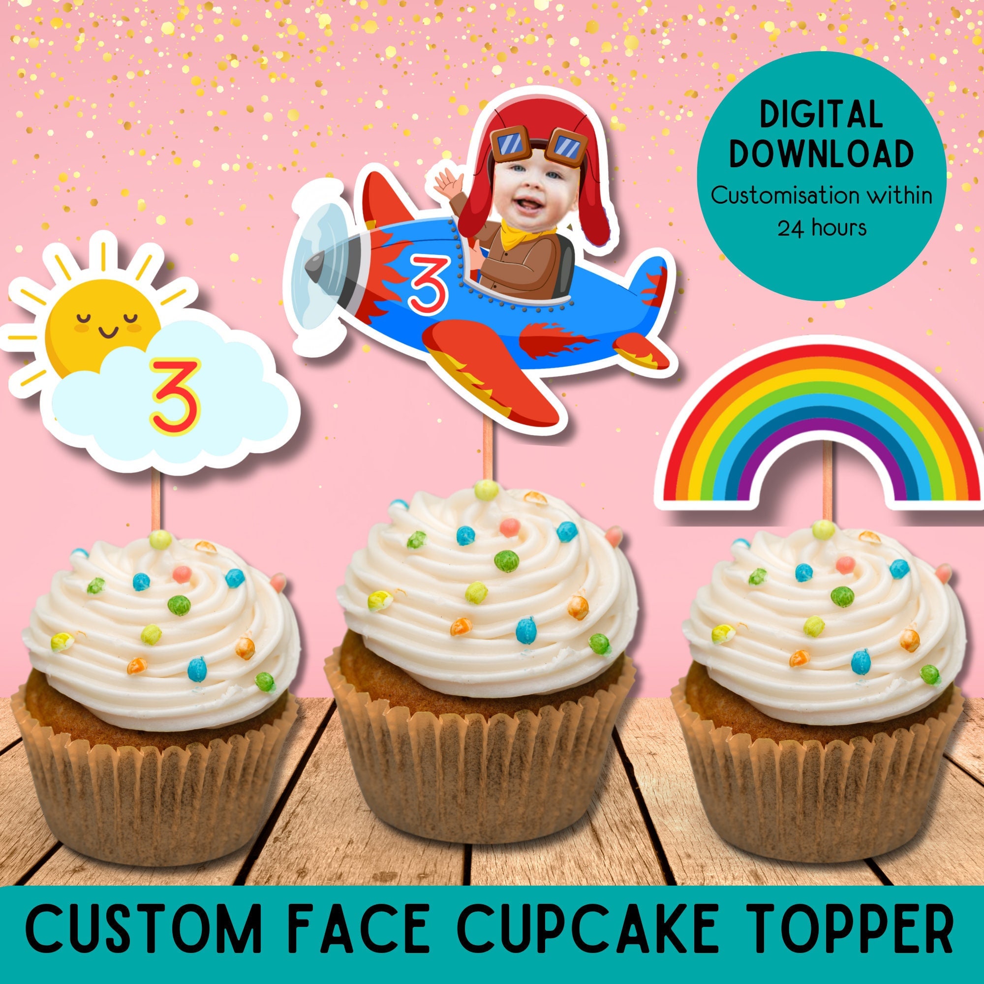 Personalized Airplane Cupcake Toppers: Custom Photo Pilot Birthday ...