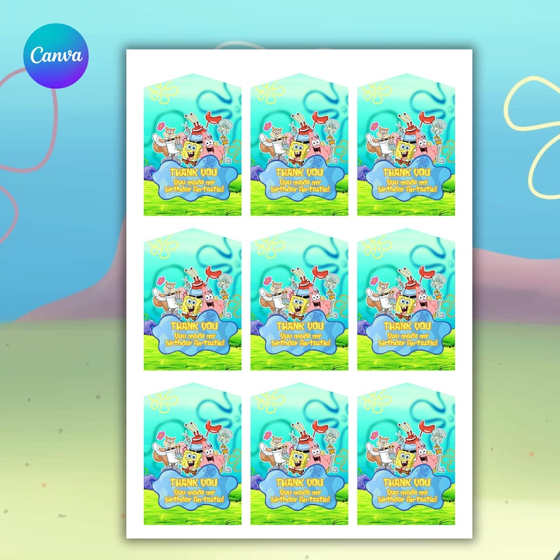 Yellow Sponge Birthday Gift Tags | Under the Sea Party Favors ...