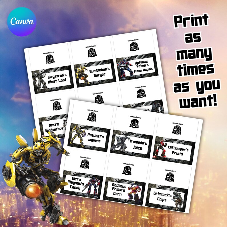 Robot Birthday Food Labels: Editable Tent Cards (digital Download) - Etsy