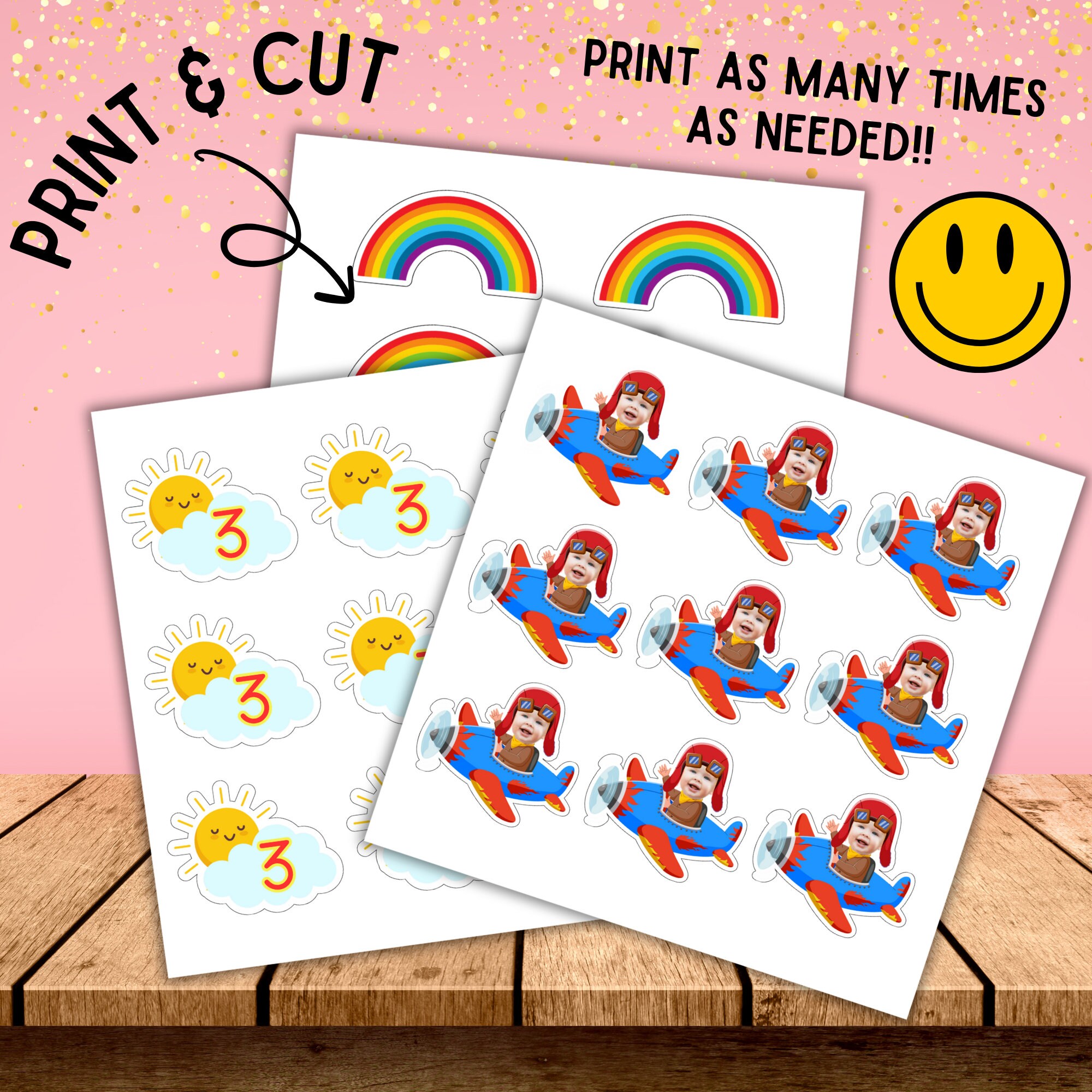 Personalized Airplane Cupcake Toppers: Custom Photo Pilot Birthday ...