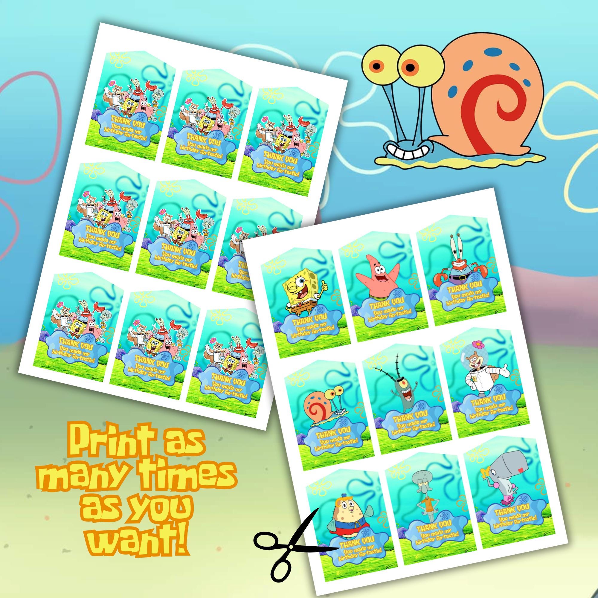 Yellow Sponge Birthday Gift Tags | Under the Sea Party Favors ...