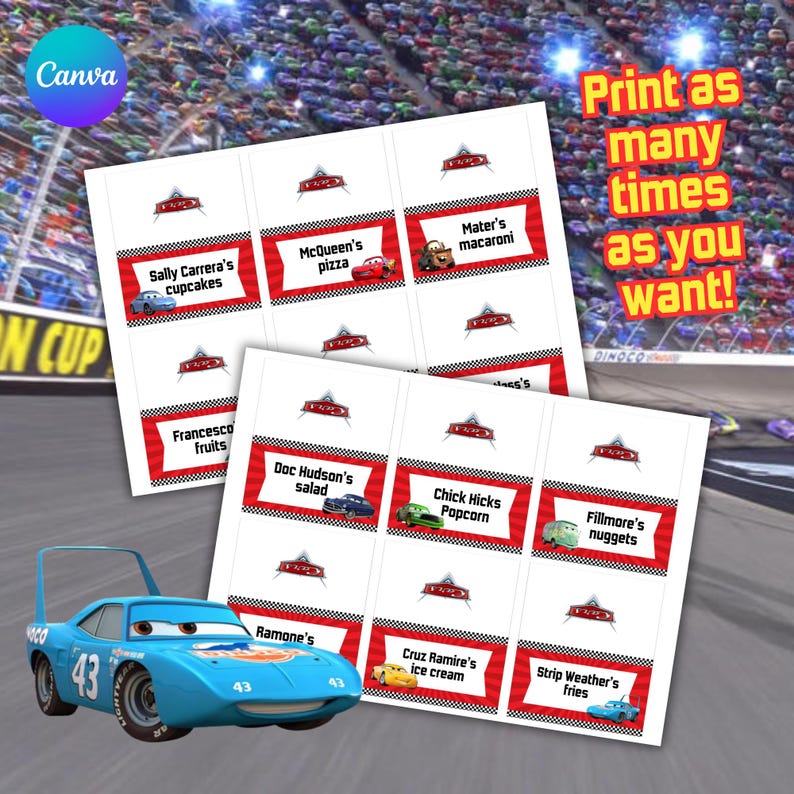 Race Car Food Labels | Editable Food Tents | Car-themed Birthday ...