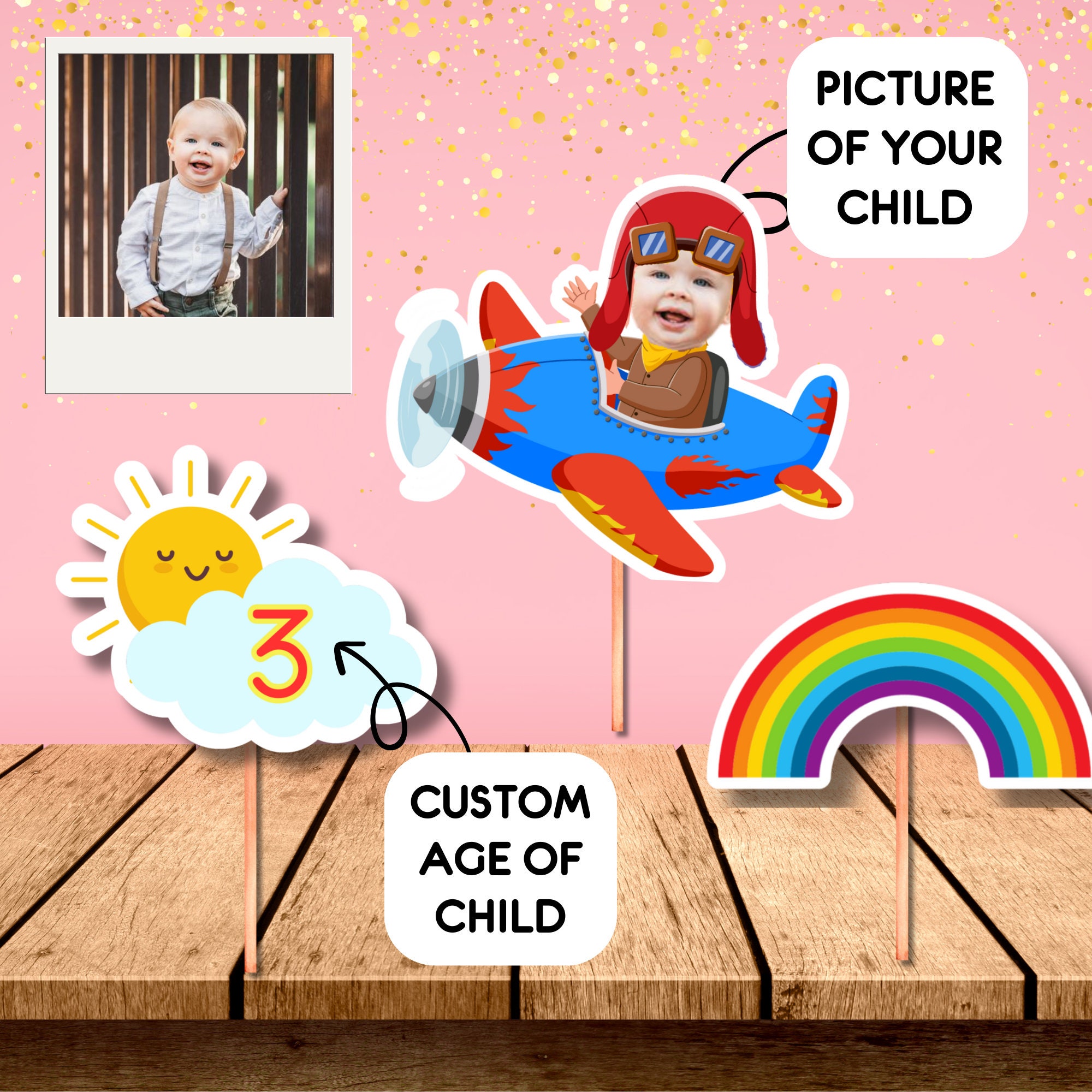 Personalized Airplane Cupcake Toppers: Custom Photo Pilot Birthday ...