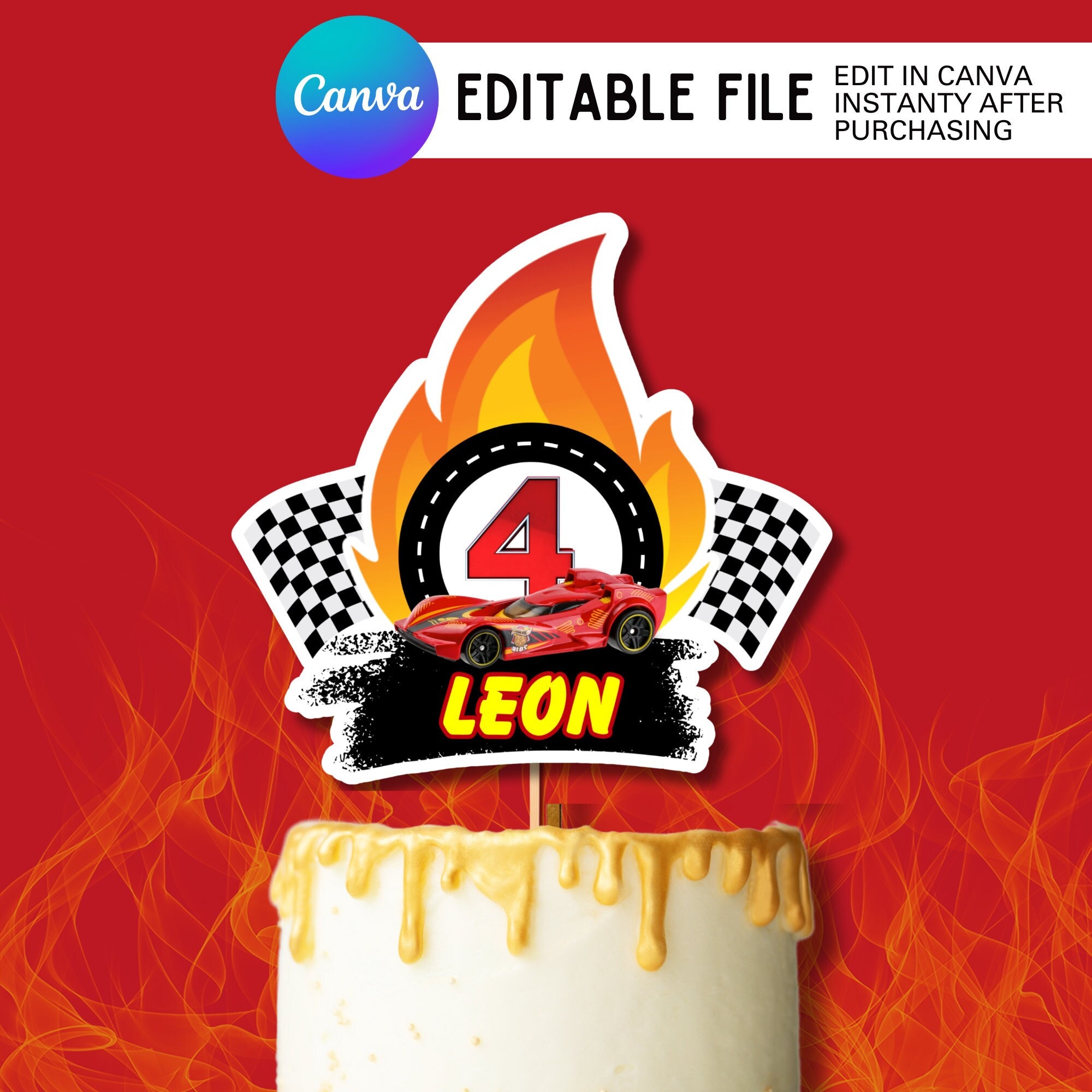 Personalised Race Car Cake Topper Digital Download and Print Decoration ...