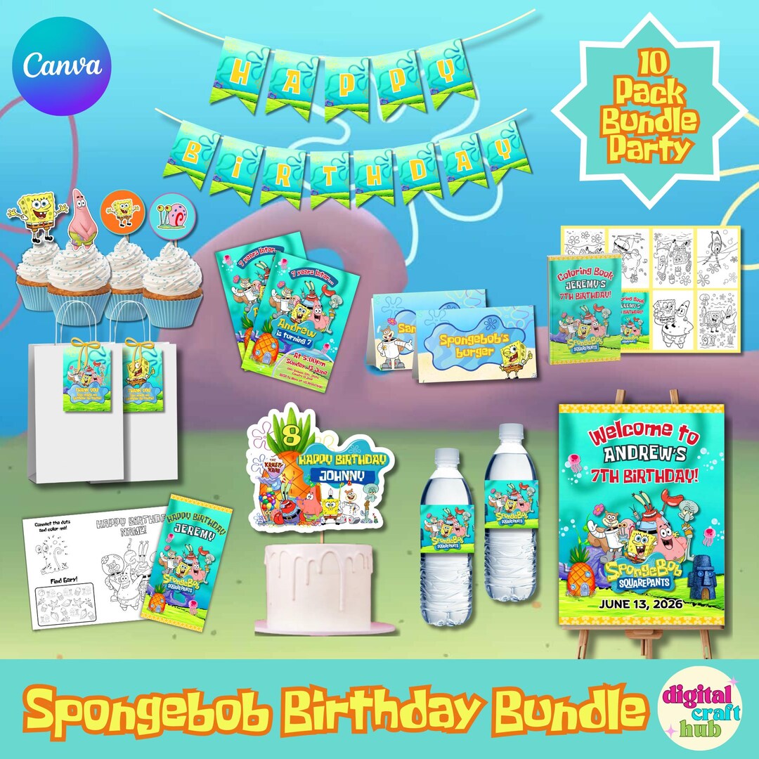 Under the Sea Party Bundle | Yellow Sponge Ocean Theme | 10 Piece Kids ...
