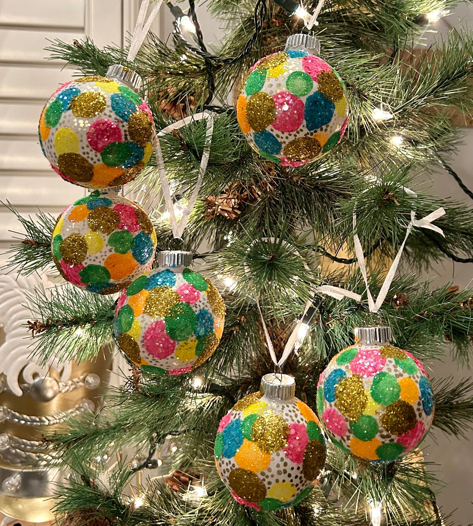 Set of Six. Bright Colorful Poka-dots Hand Painted 2.63 in Glass ...