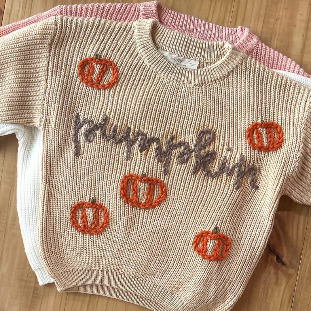 Custom Pumpkin Knit Sweater Hand Embroidered Infant - Etsy