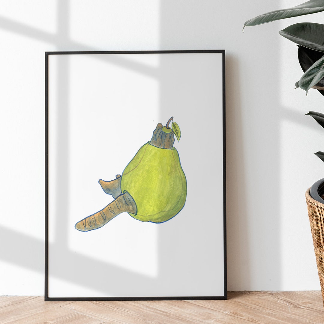 Pear Cat Cat Art Print, Funny Cat Illustration, Cat in a Fruit Costume ...
