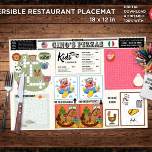 Restaurant Placemat Menu Template: Editable Kid's Games, Diner Menu ...