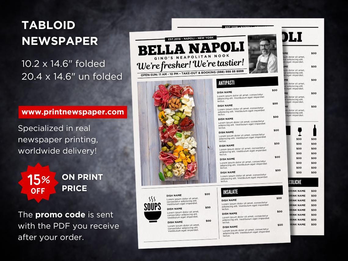 Retro Newspaper Diner Menu Template: Editable Canva Design (digital ...