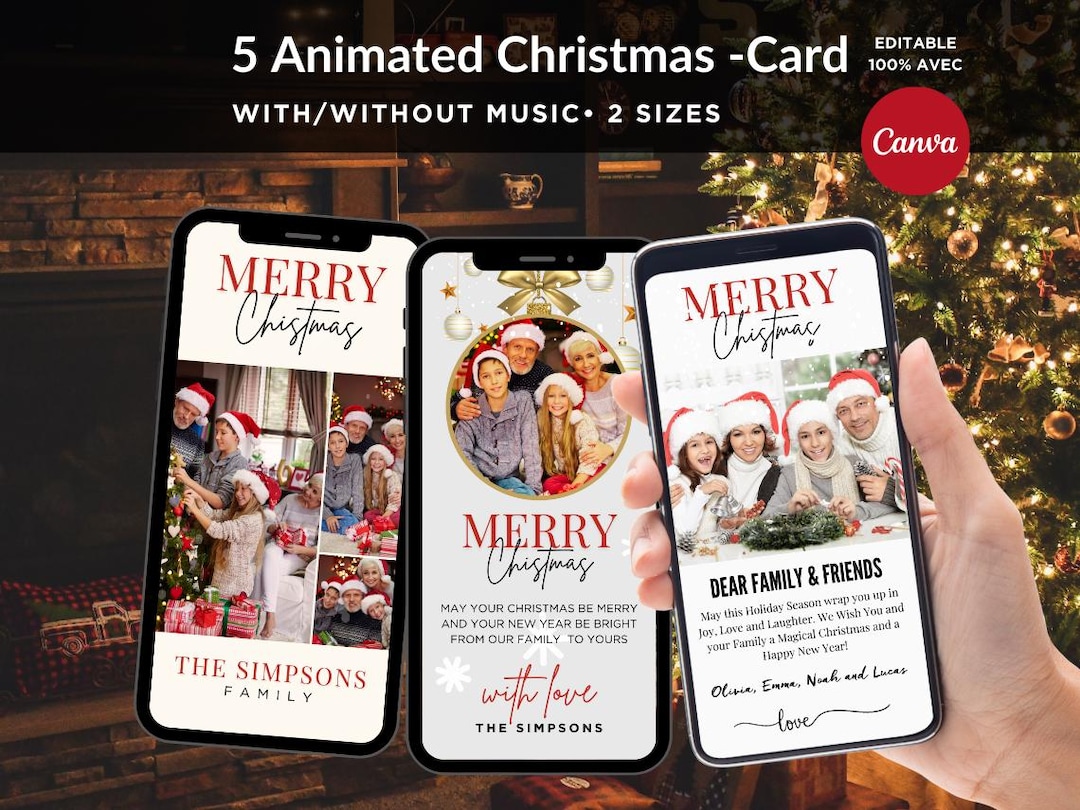 Editable Digital Christmas Card Template, Animated Christmas E-card ...