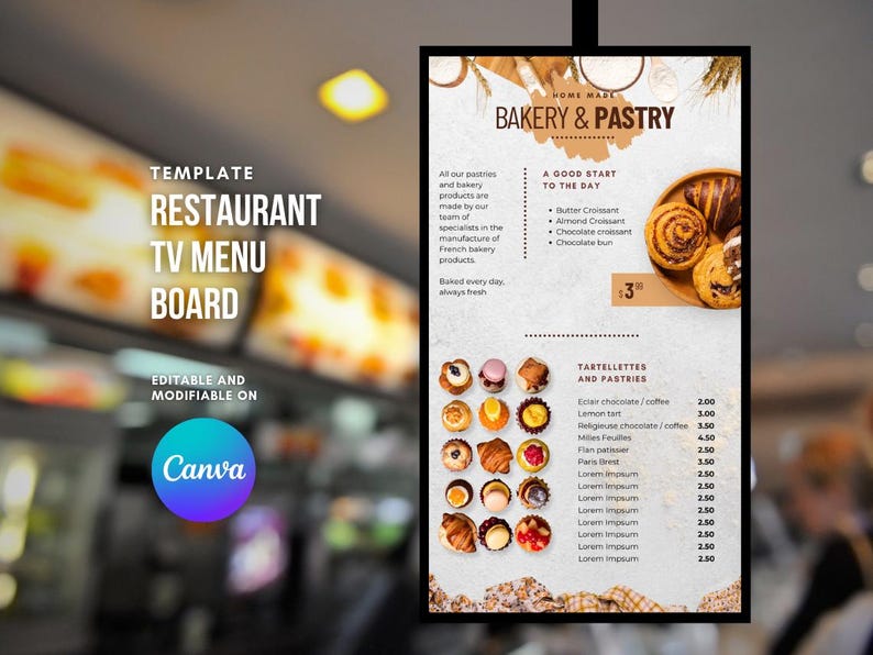 Restaurant 4 TV 9/16 Animated Menu Board, Editable on Canva - Etsy