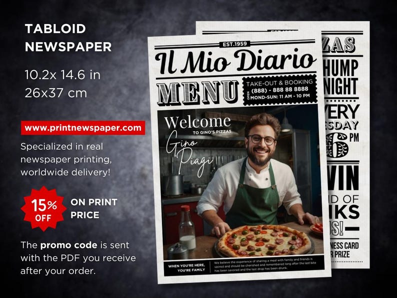 Retro Newspaper Restaurant Menu Template: Editable Diner Menu (digital ...