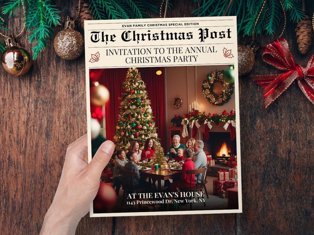 Newspaper Christmas Card Template, Editable Family Holiday Newsletter ...