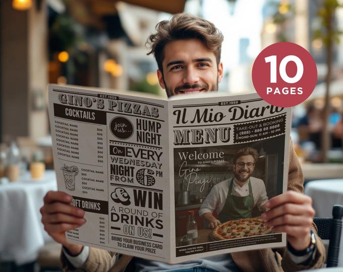 Retro Newspaper Restaurant Menu Template: Editable Diner Menu (digital ...