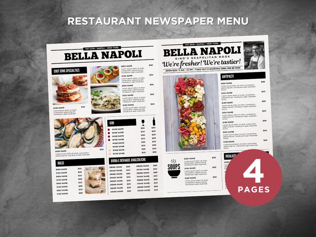 Retro Newspaper Diner Menu Template: Editable Canva Design (digital ...