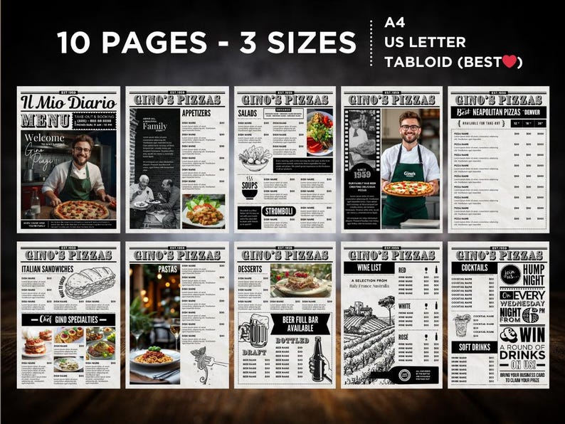 Retro Newspaper Restaurant Menu Template: Editable Diner Menu (digital ...