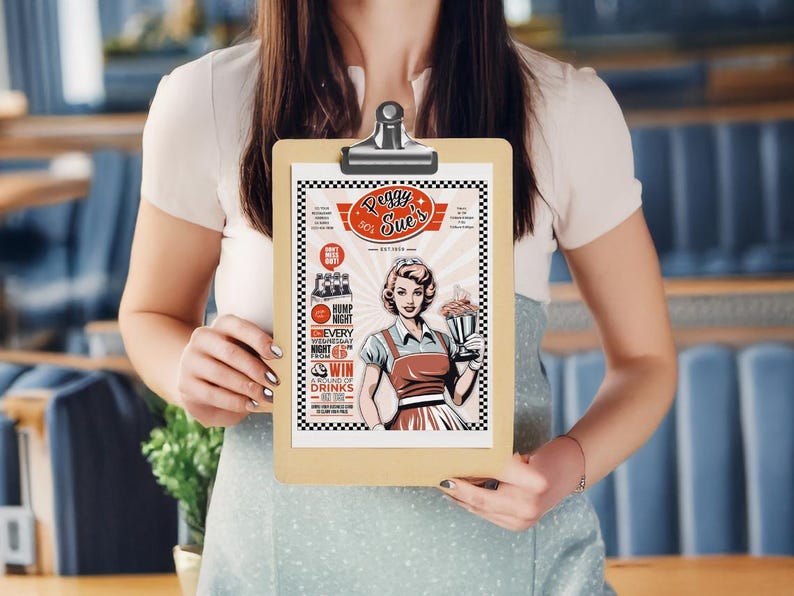 Retro Diner Menu Template, 50s Style, Editable Canva Design (US Letter ...