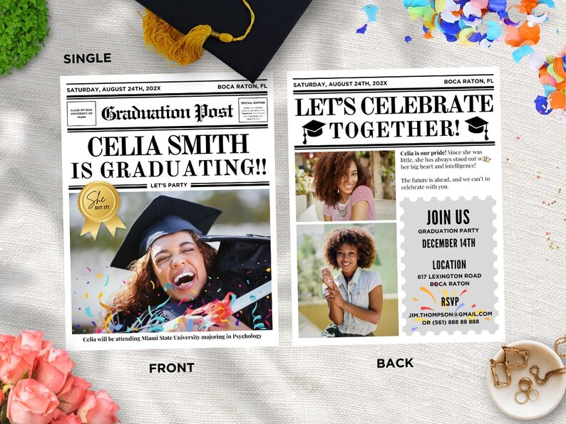Newspaper Graduation Gift Flower Bouquet Wrap Template, Editable ...
