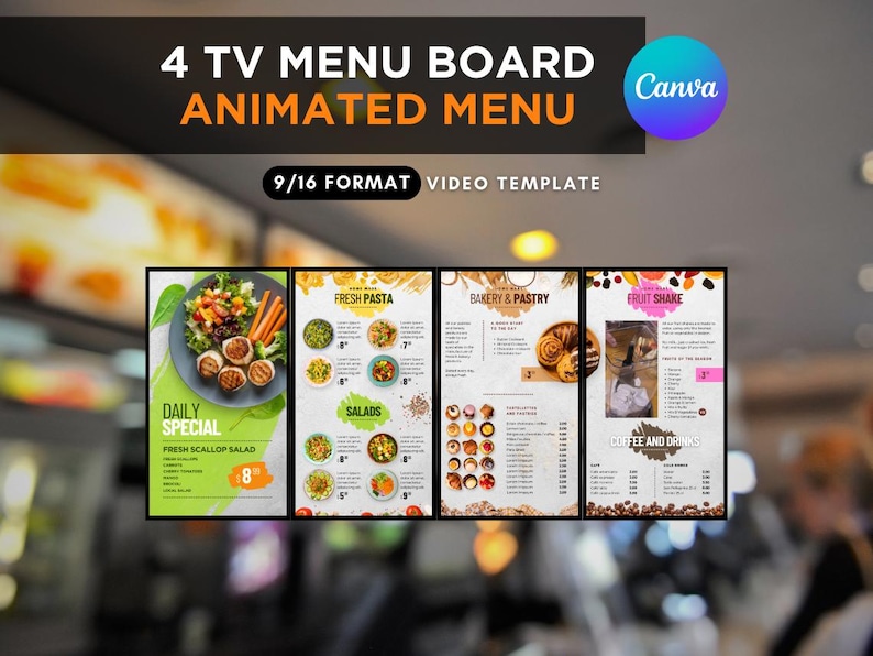 Animated Restaurant TV Menu Boards, Canva Template (digital Download ...
