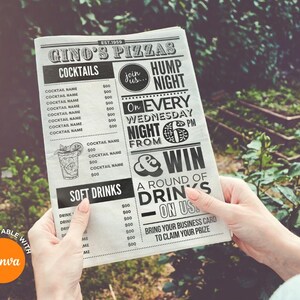 Retro Newspaper Restaurant Menu Template: Editable Diner Menu (digital ...
