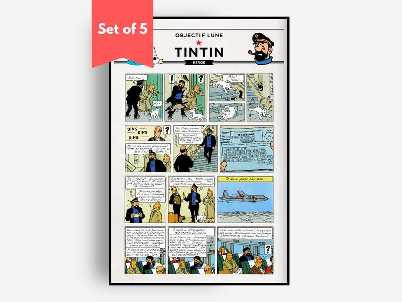 Tintin Comic Strip Poster Set: Vintage Wall Art (digital Download) - Etsy