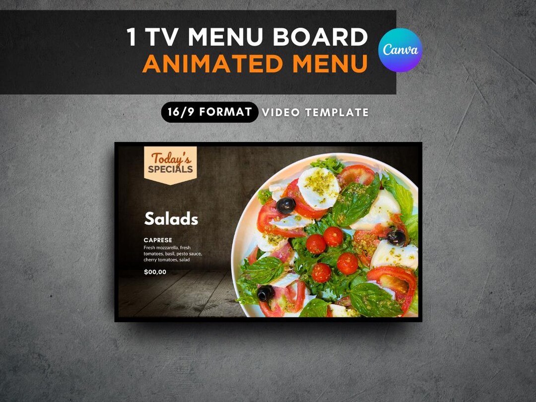 Restaurant TV Menu Board Template, Editable Canva Design - Etsy