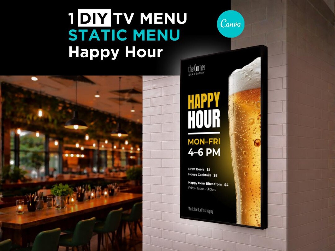 Happy Hour TV Menu Board | Static Digital Menu | Bar & Restaurant ...