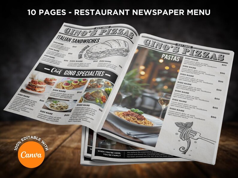 Retro Newspaper Restaurant Menu Template: Editable Diner Menu (digital ...